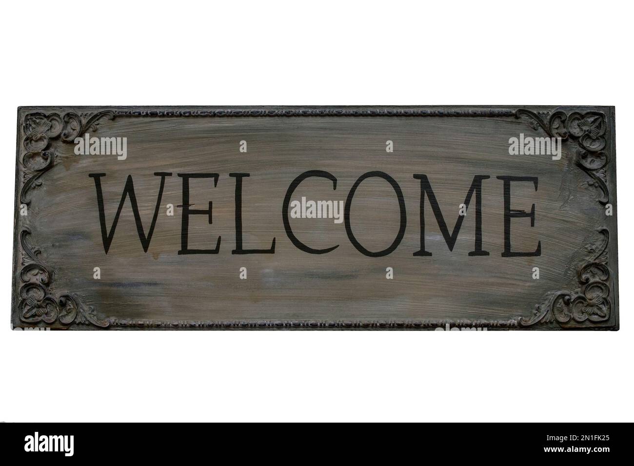 Wooden welcome plate isolated on white background Stock Photo - Alamy