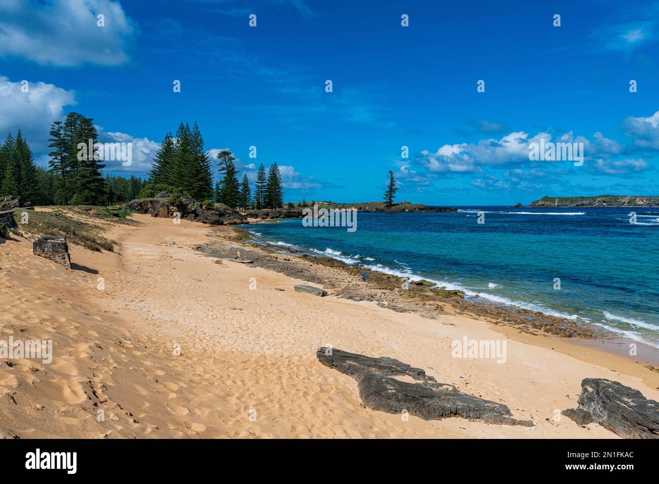 Sandy beach, on Slaughter Bay, UNESCO World Heritage Site, Norfolk ...