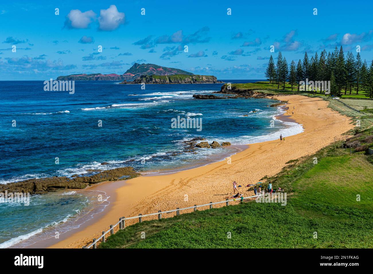 Sandy beach on Cemetery Bay, UNESCO World Heritage Site, Norfolk Island ...