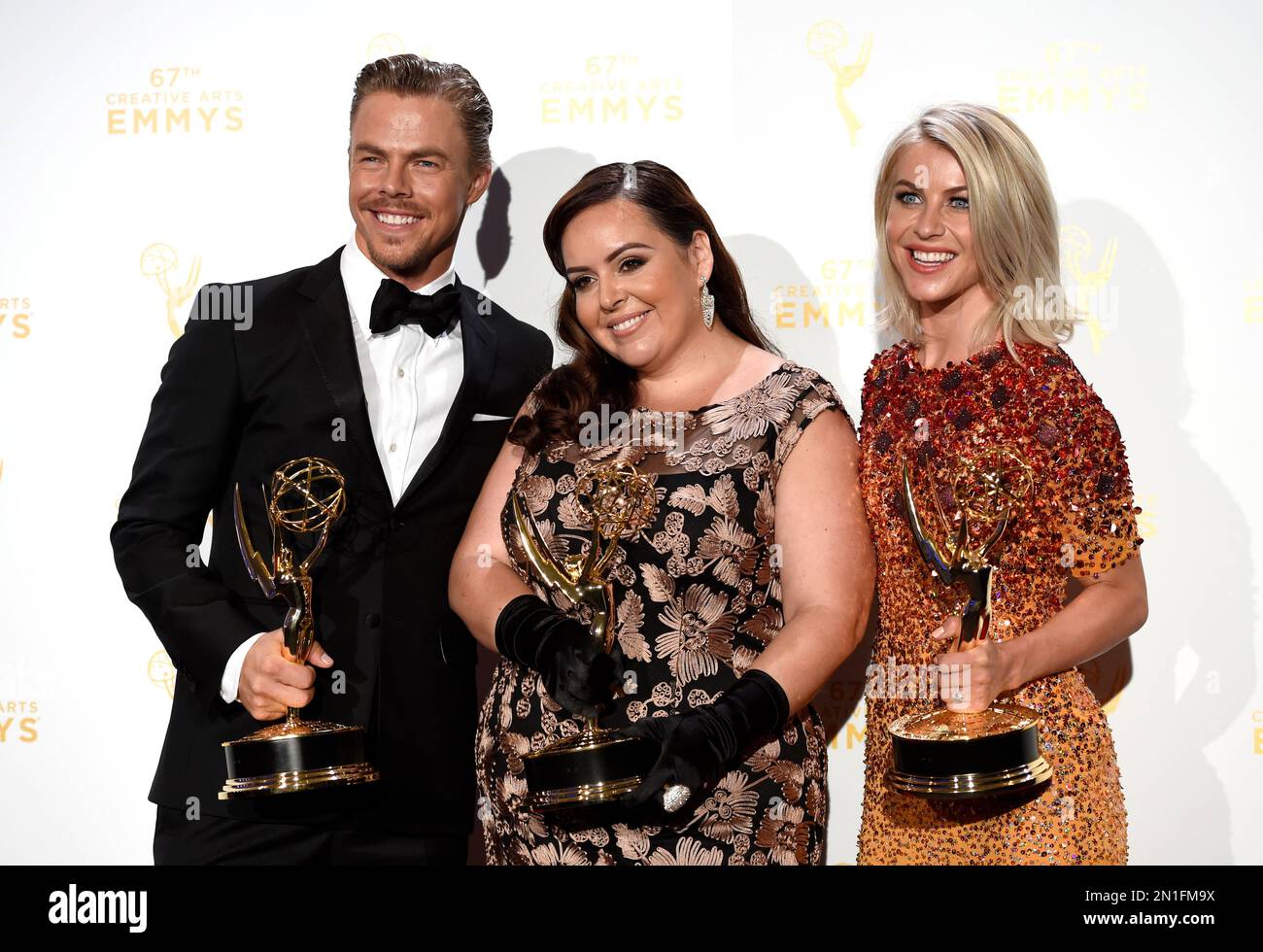 Derek Hough, from left, Tessandra Chavez and Julianne Hough, co-winners ...