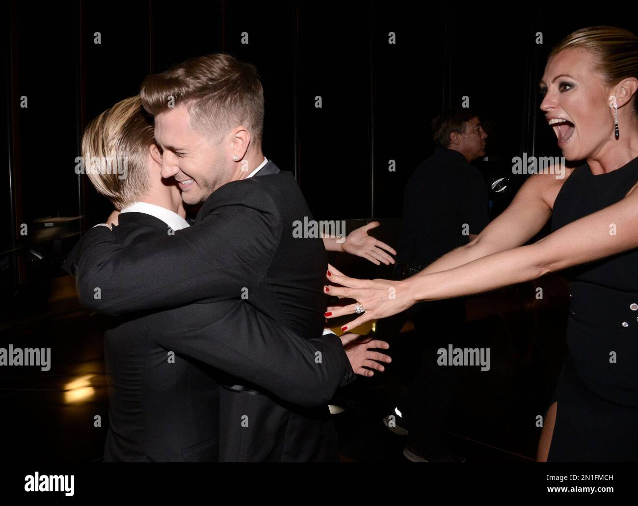 EXCLUSIVE - Derek Hough, from left, Travis Wall, and Cat Deely seen ...