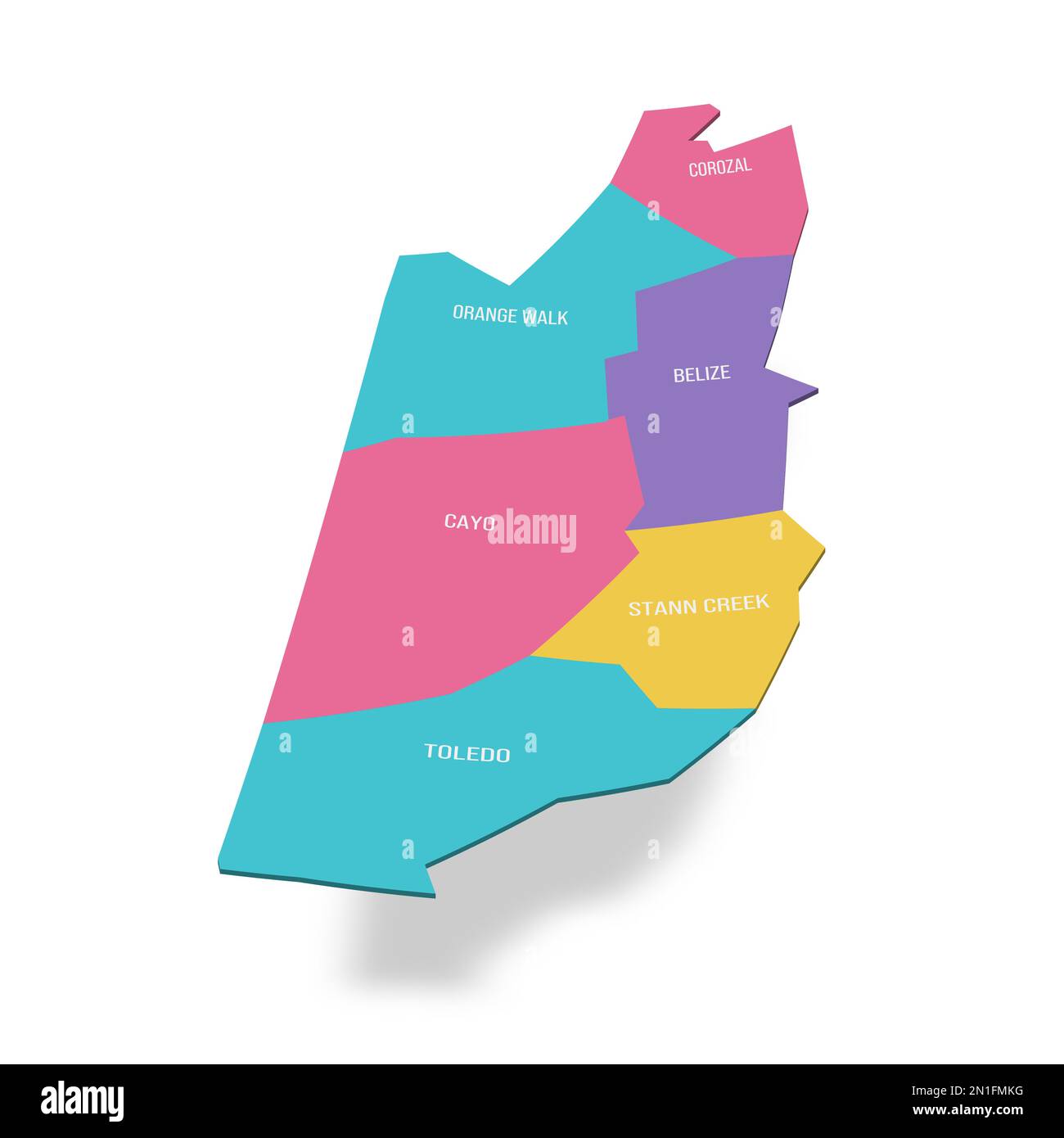 Belize political map of administrative divisions - districts. 3D ...