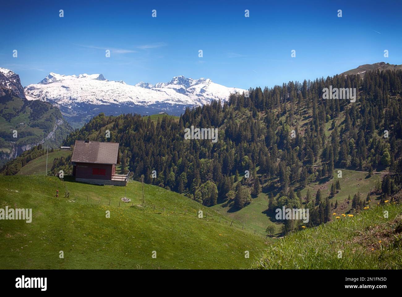 Views on Alps from small village of Stoos in central Switzerland Stock ...