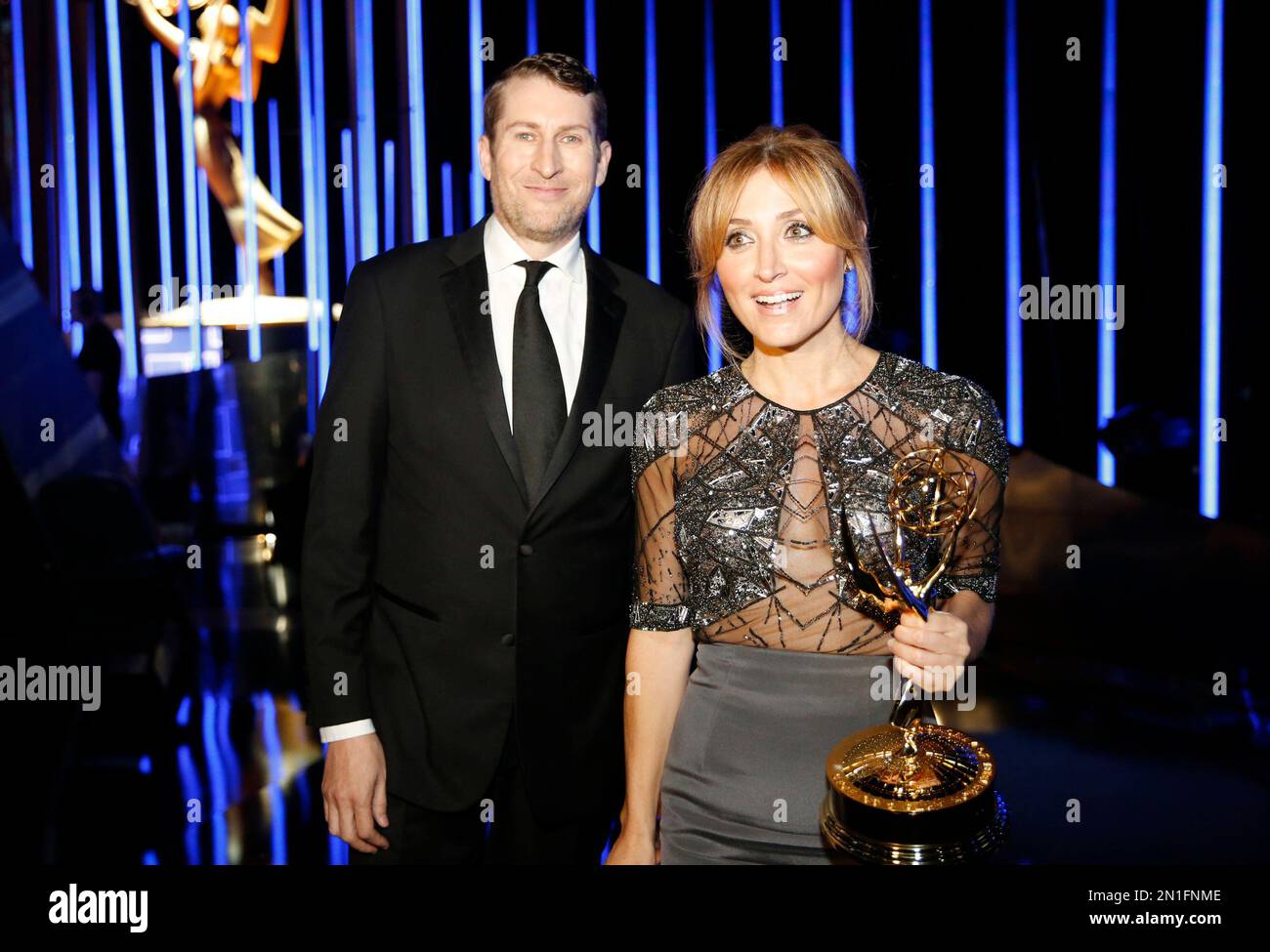 EXCLUSIVE - Scott Aukerman, left, and Sasha Alexander seen backstage at ...