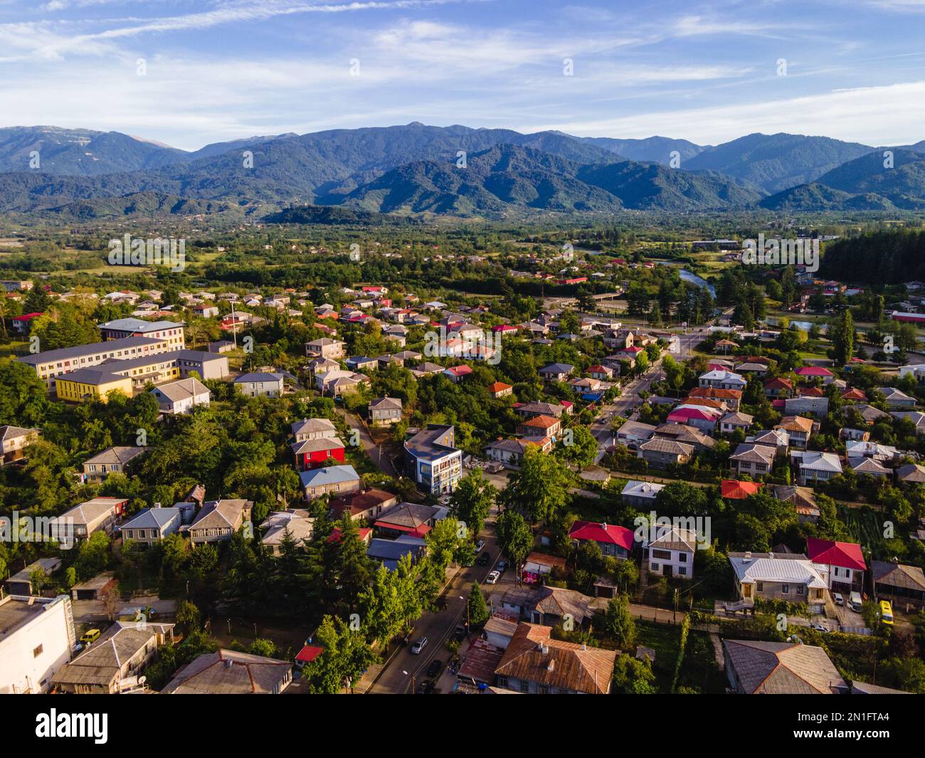 A drone view of Ozurgeti and the mountains of Guria, Georgia ...