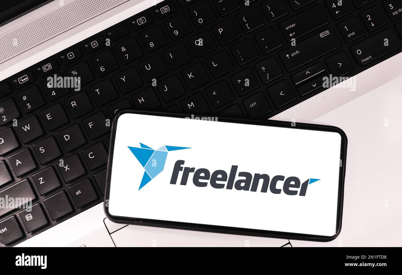 Freelancer mobile application concept background with laptop and ...