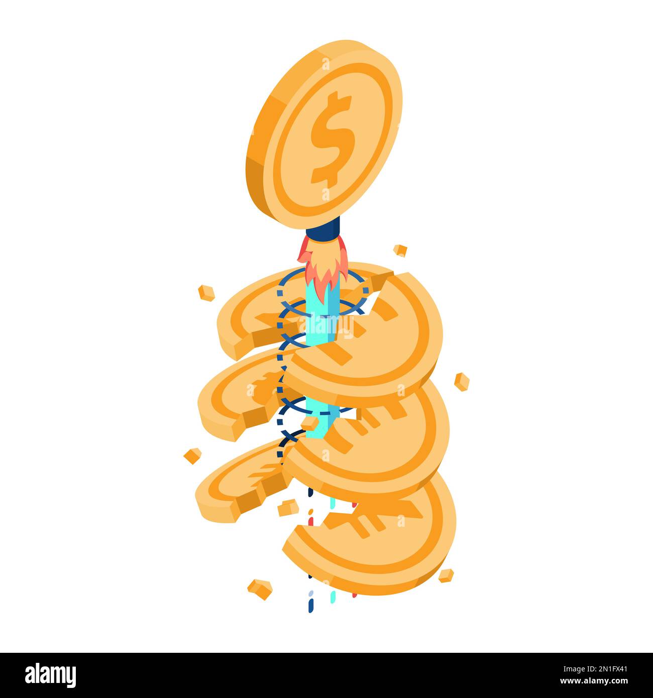 Flat 3d Isometric Dollar Coin Piercing Through other Currency. US ...