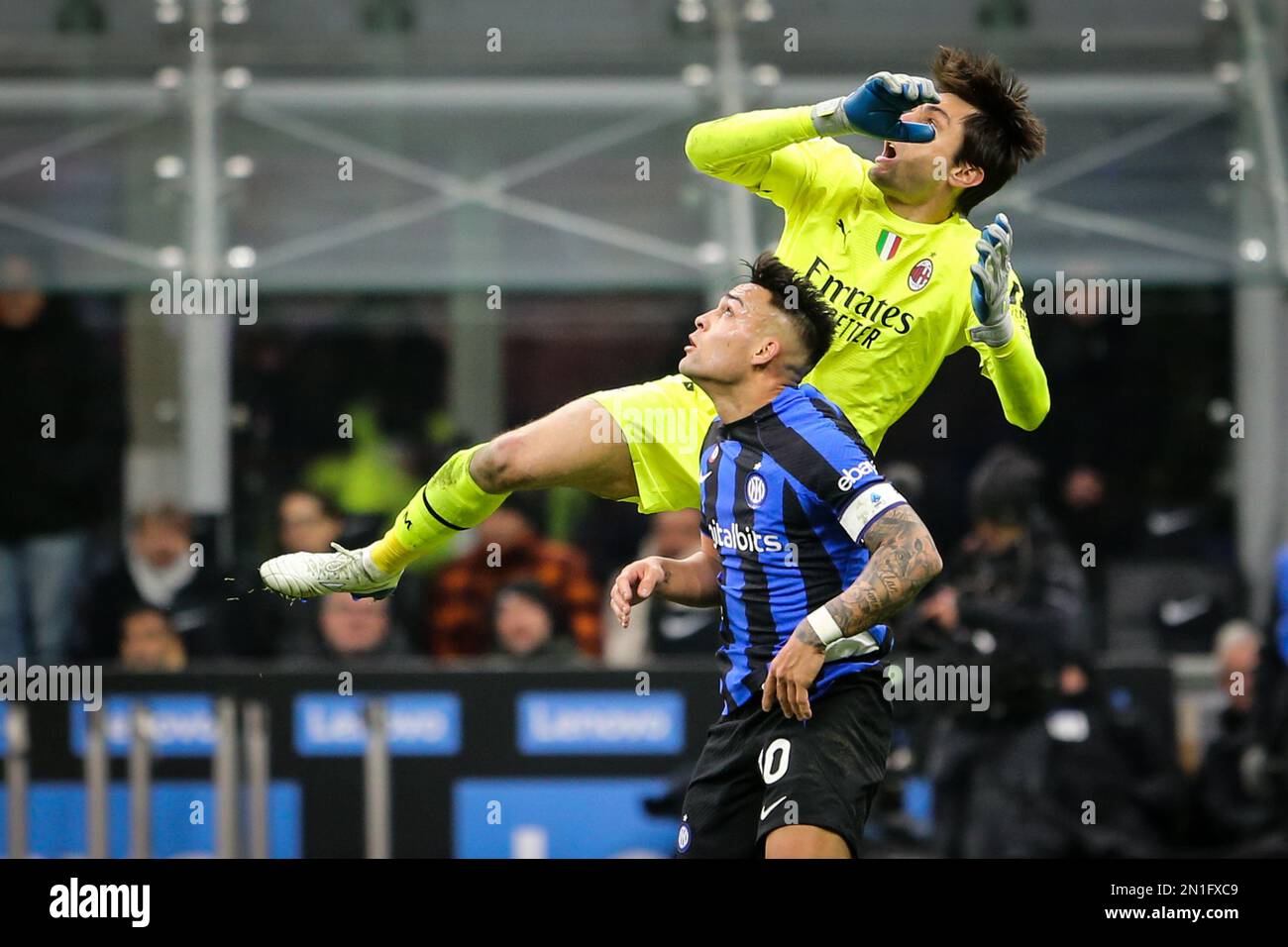 Tatarusanu, Milan goalkeeper, and Lautaro Martinez, Inter player Stock ...