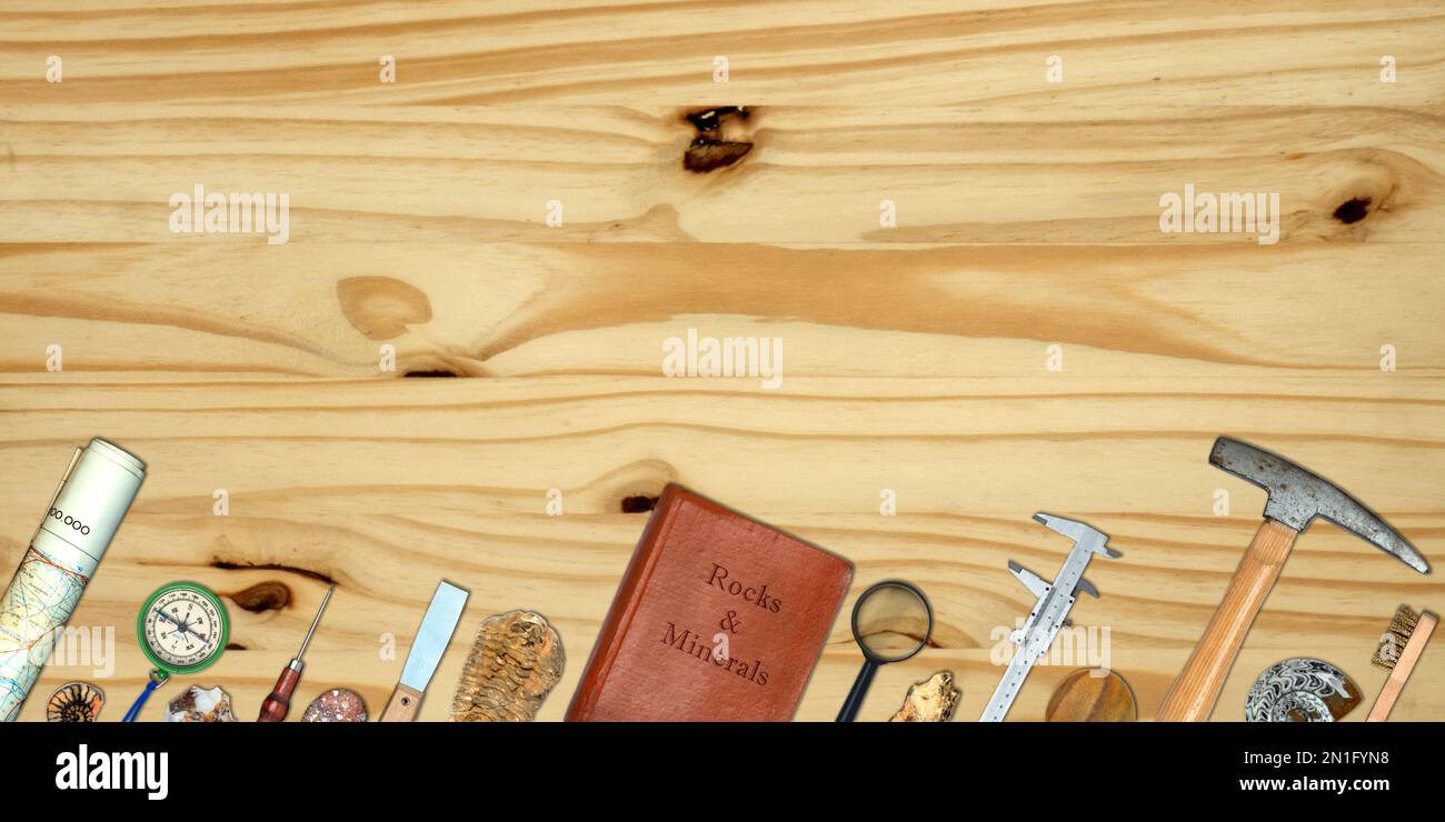 Topview of Set Fieldwork Geology Tools on Table Background Stock Photo ...