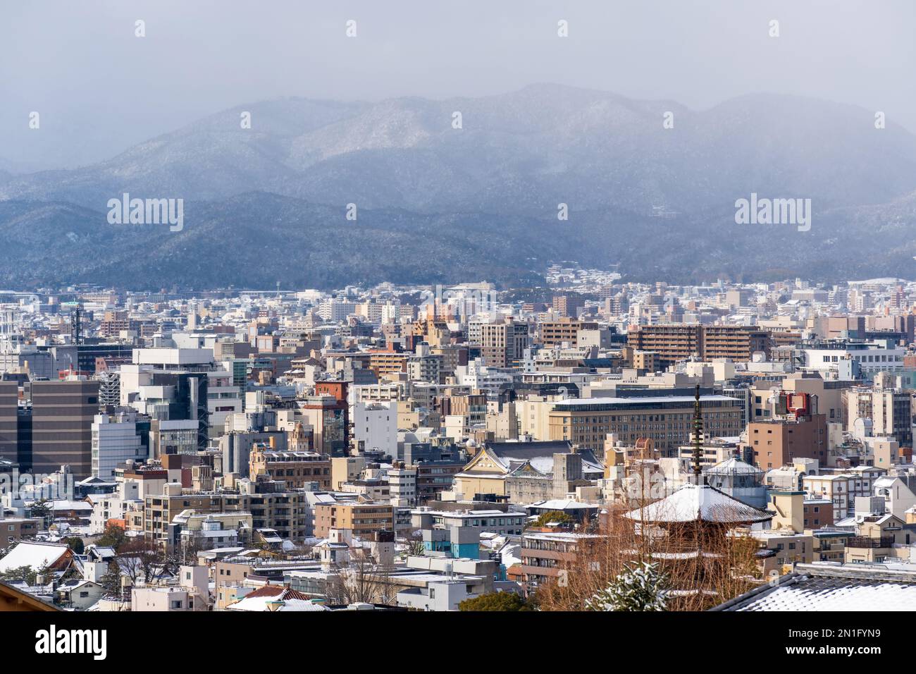 Kyoto City skyline panoramic view with snow in winter Stock Photo - Alamy