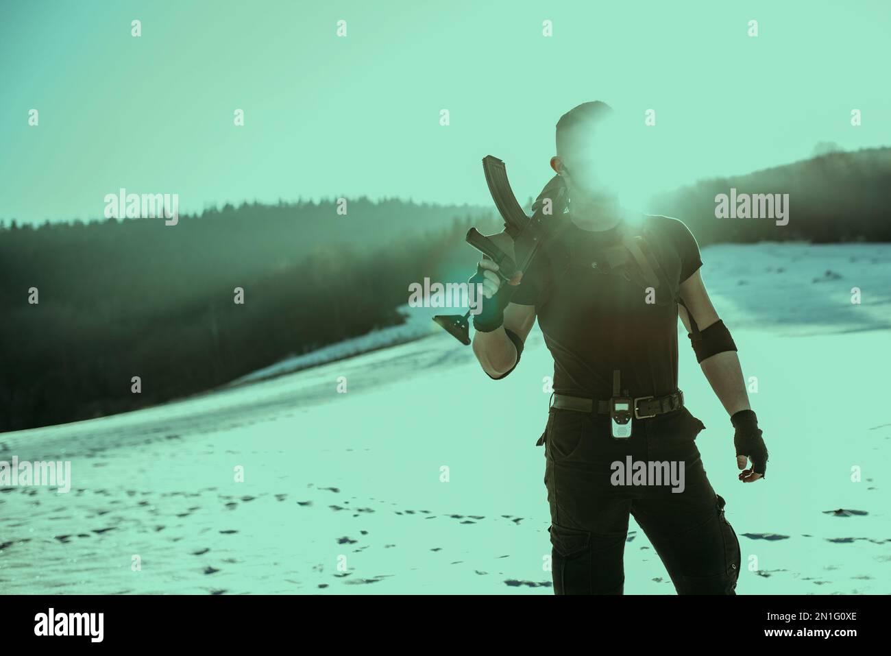 Special forces soldiers with weapon take part in military maneuver. war ...
