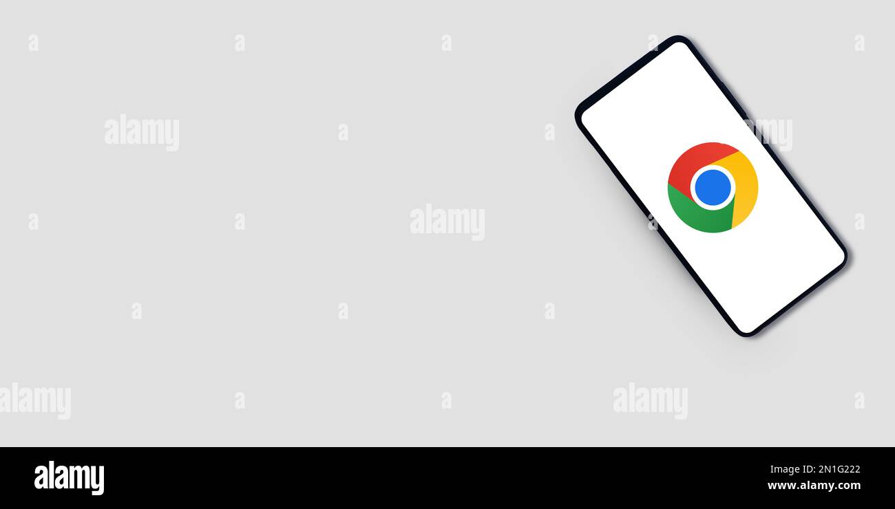 Google chrome on mobile screen with empty space banner, browser ...