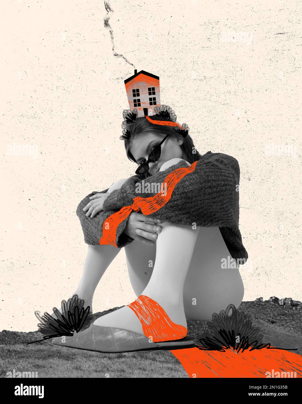 Conceptual art collage in minimalistic style about theme of ...