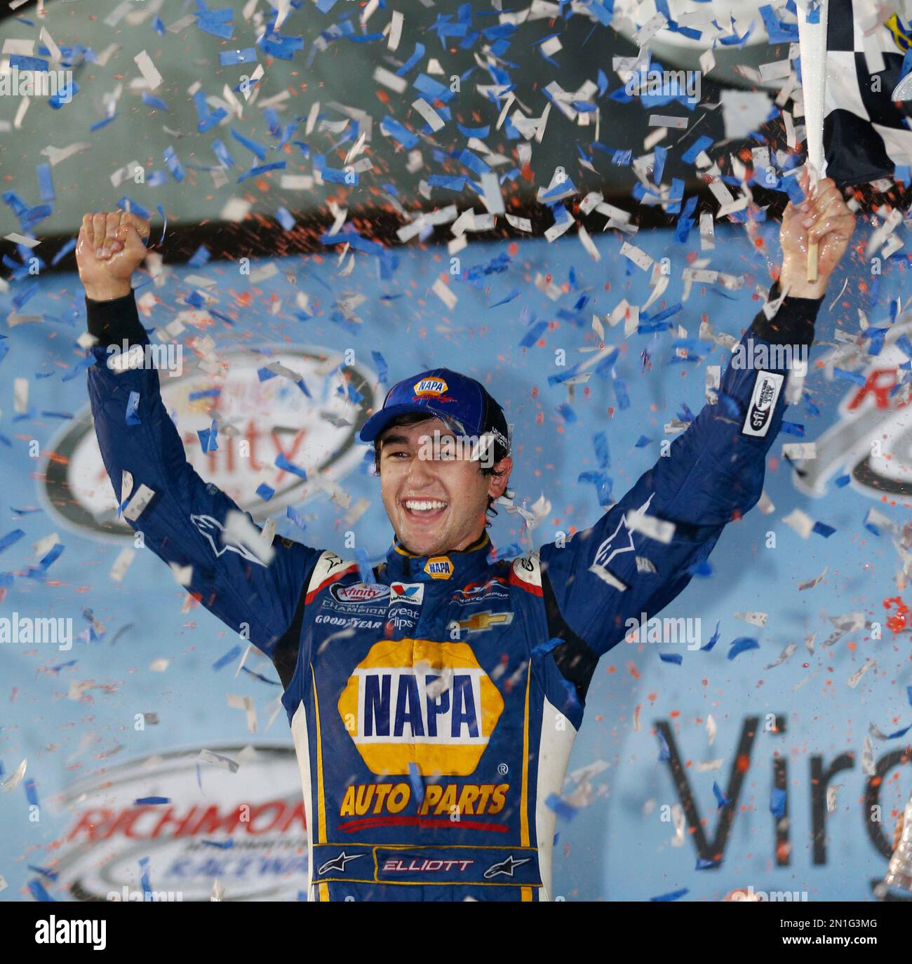 Chase Elliott celebrates winning the NASCAR Xfinity Series auto race at ...