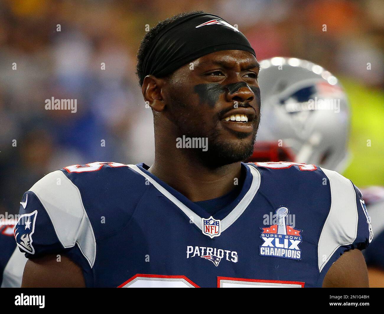New England Patriots defensive end Chandler Jones before an NFL ...