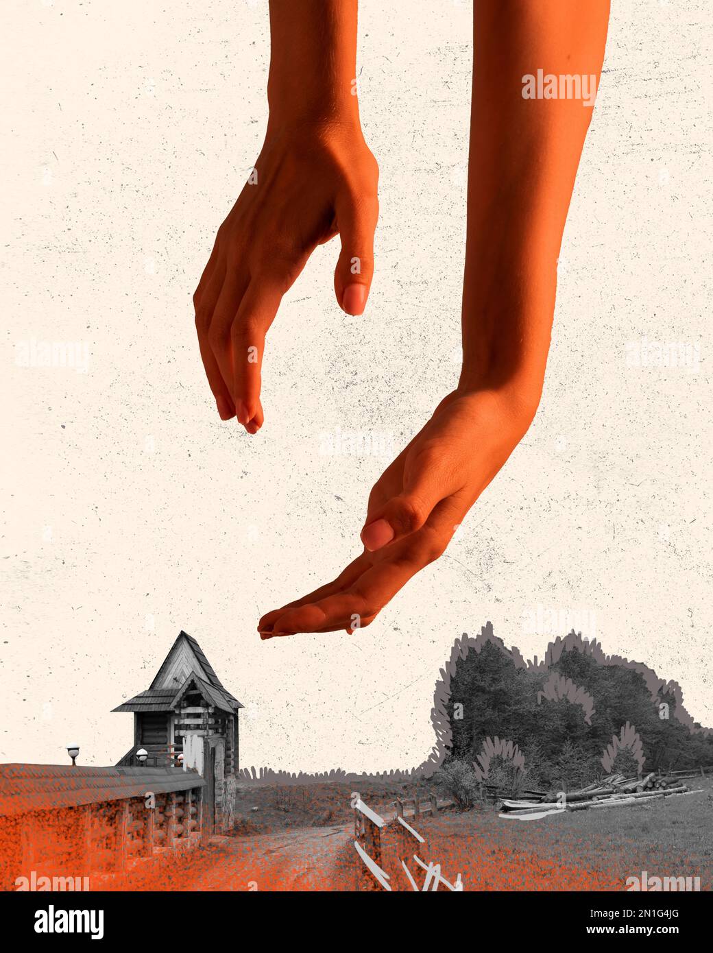 Conceptual art collage in minimalistic style about theme of ...