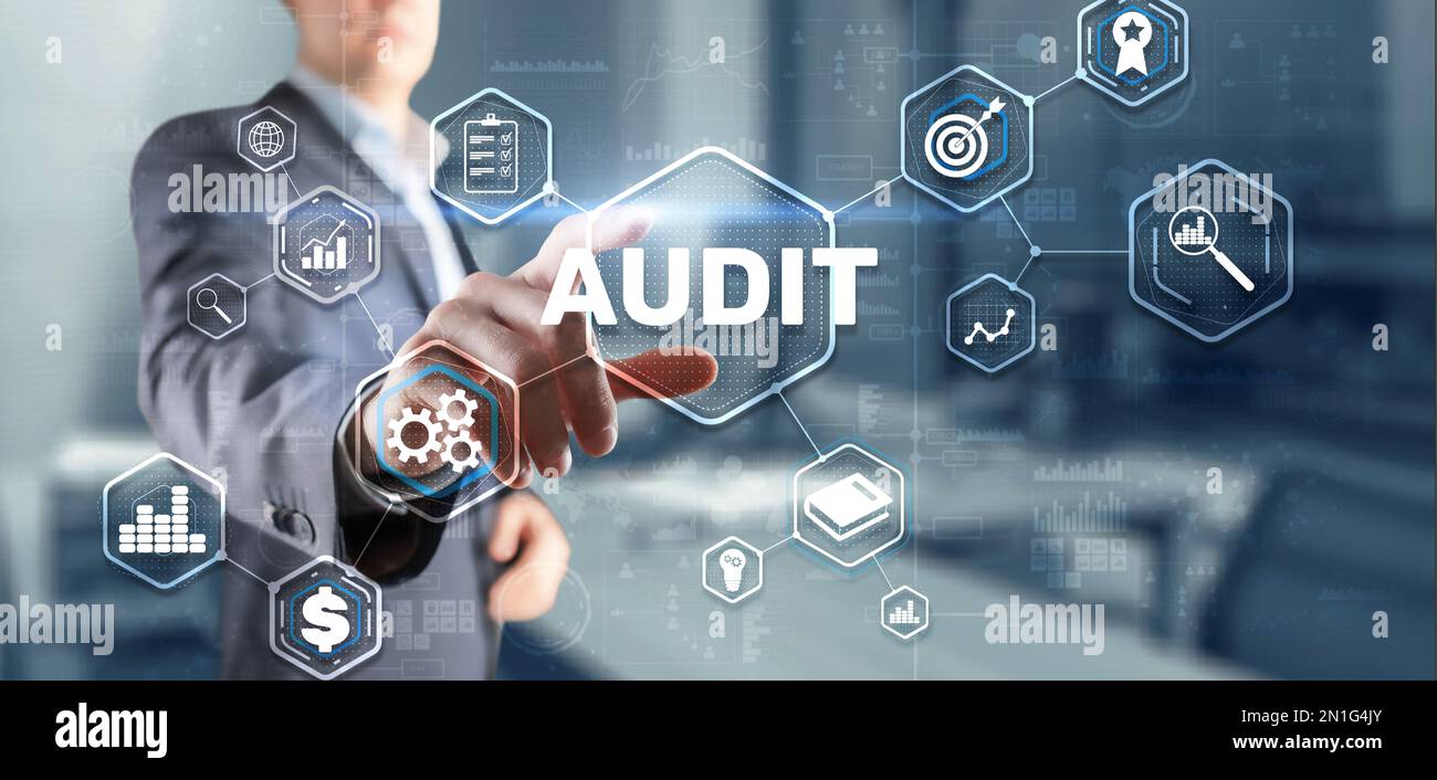 Audit. Checking the financial statements of the company. Businessman ...