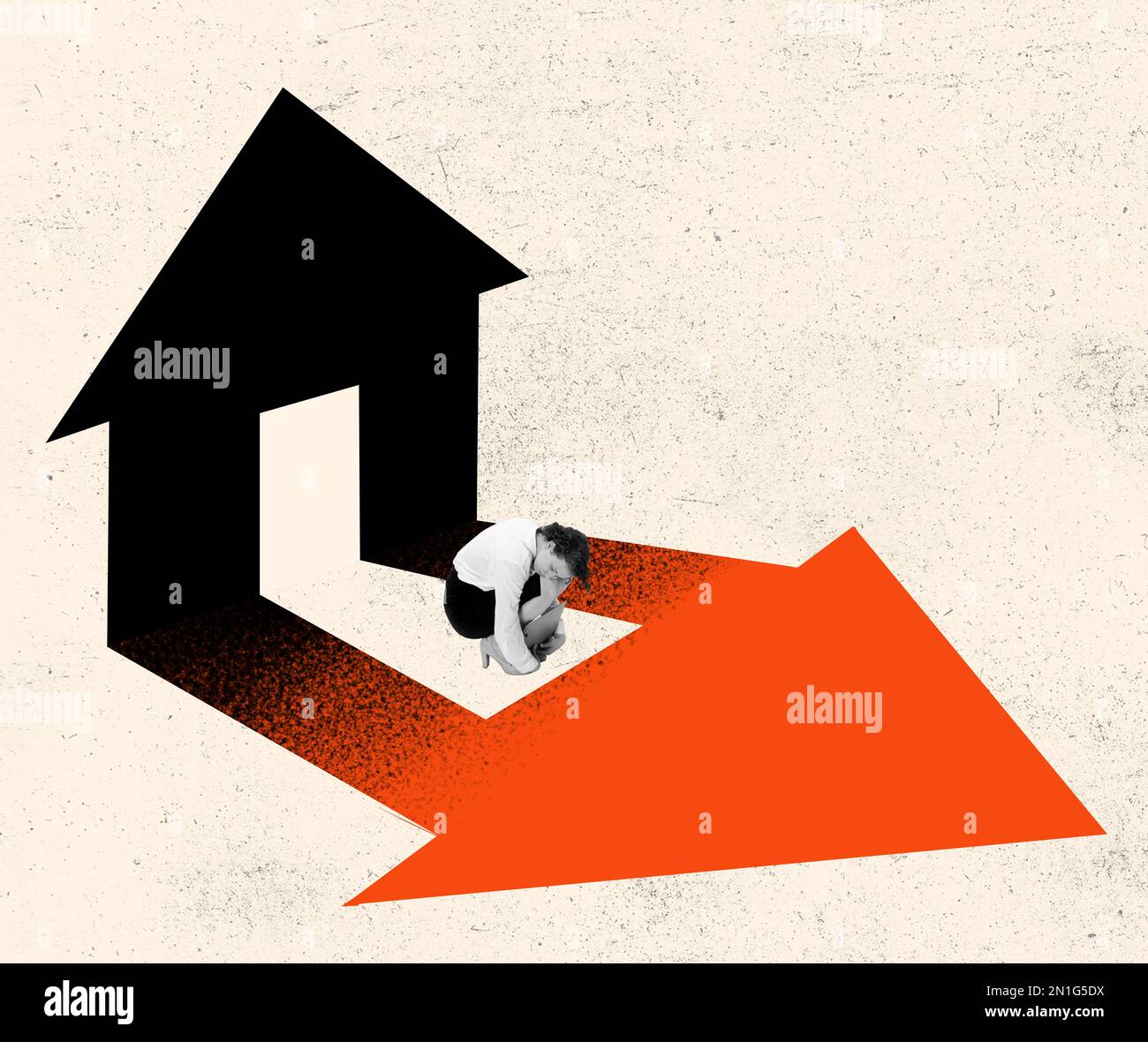 Loss at home. Conceptual art collage in minimalistic style about theme ...