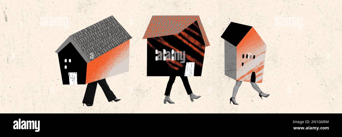 Population movements. Conceptual art collage in minimalistic style ...