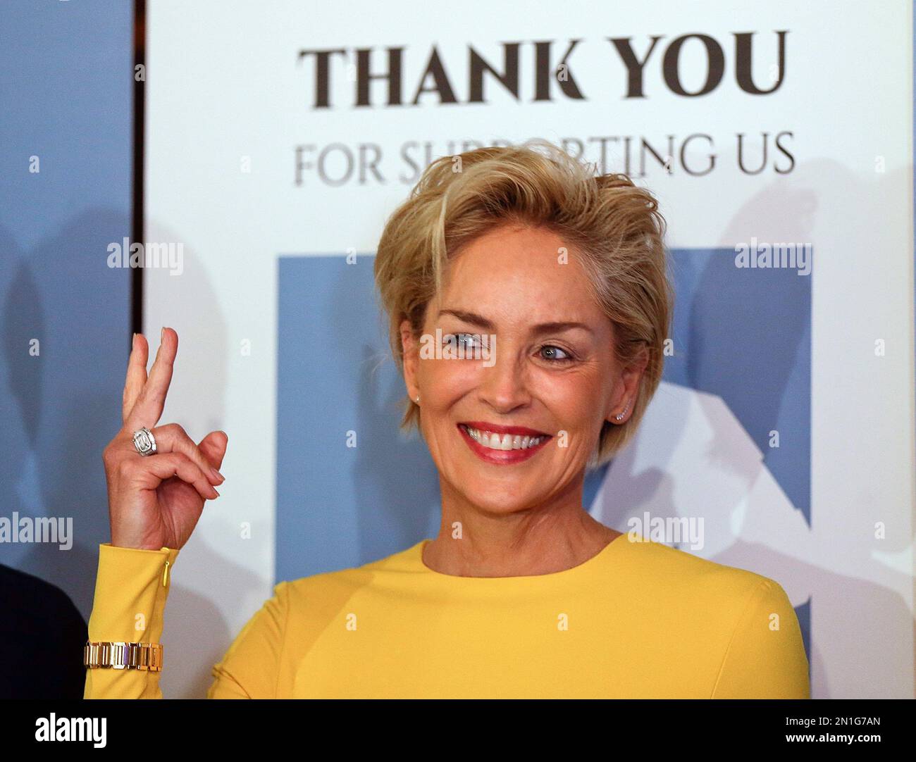Actress Sharon Stone smiles as she poses prior to a press conference on ...