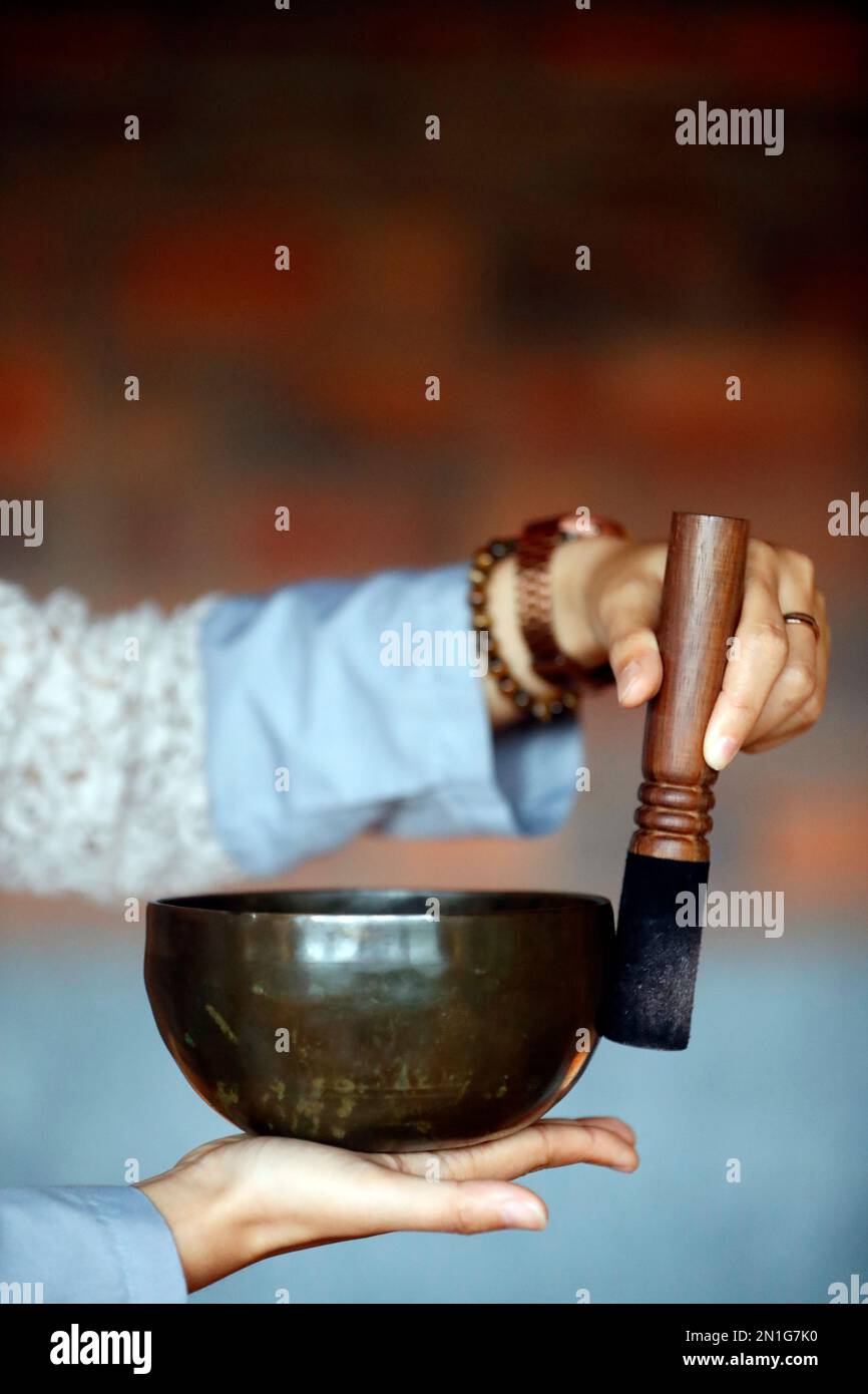 Bowl In The Hands Of Prayer Tibetan Singing Bowl Buddhist Instrument