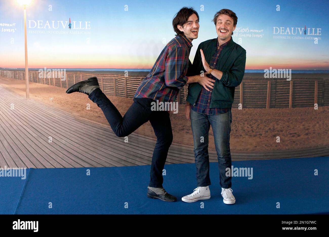 US director Morgan Krantz, left, and US producer Luke Baybak pose ...