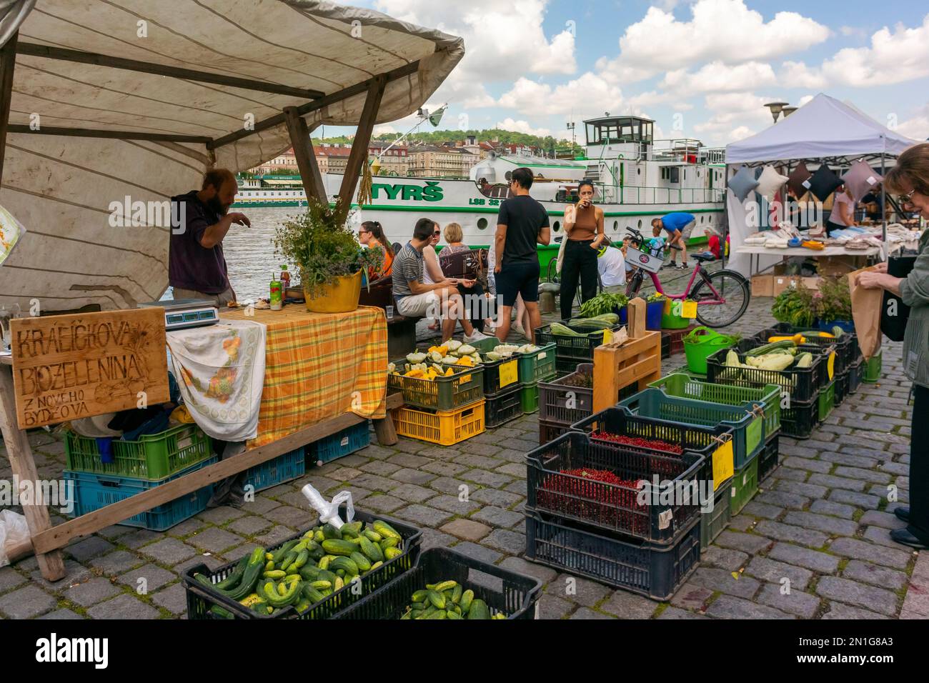 Prague, Czech Republic, Crowd Tourists Visiting Local Farmer's Market ...