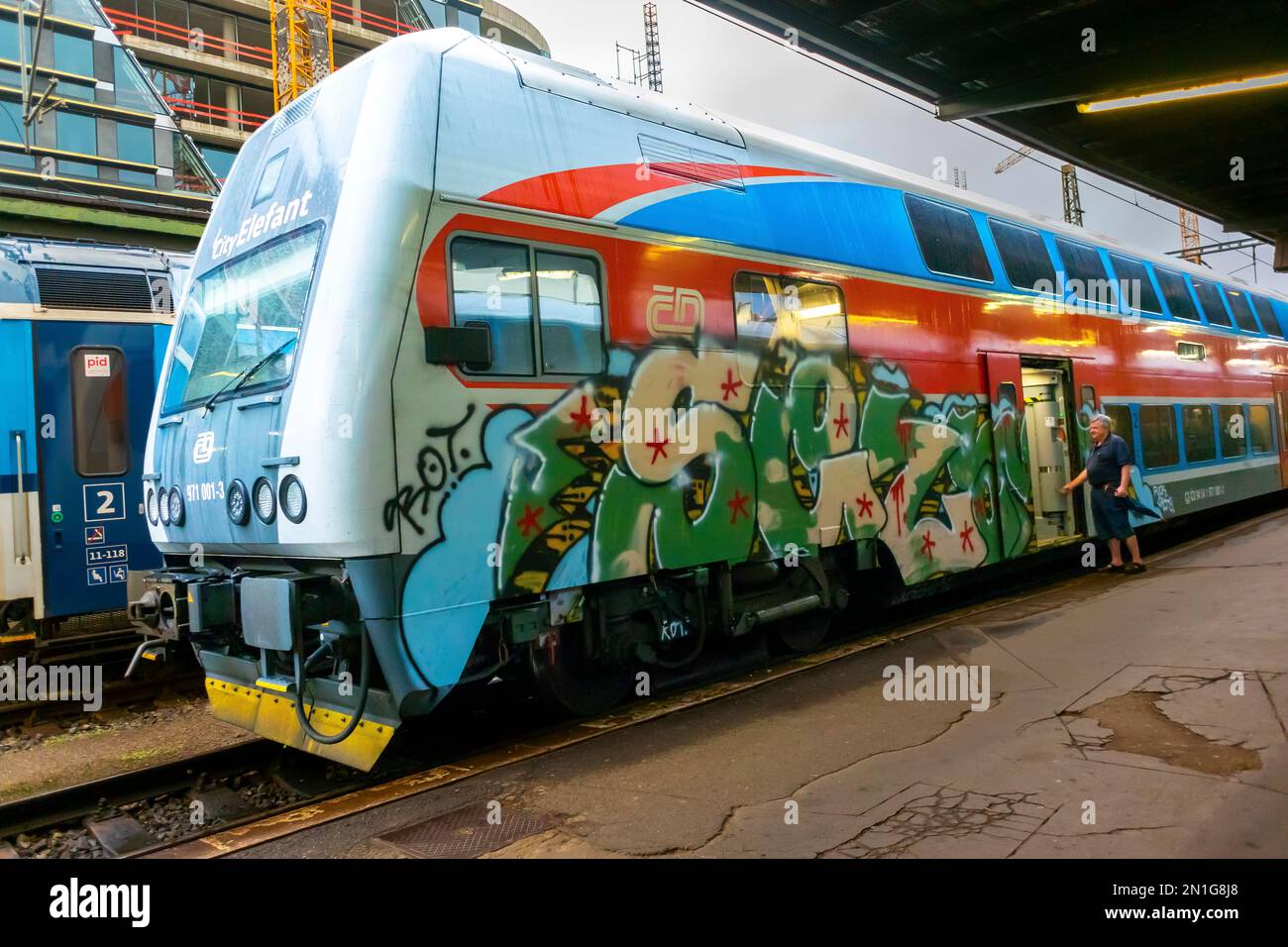 Prague, Czech Republic, Local Double Decker Train with Graffitti in ...