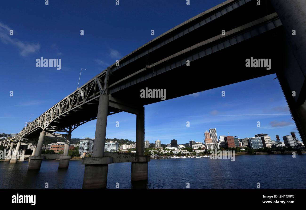 Downtown Portland, Ore., is visible under the Interstate-5 Marquam ...