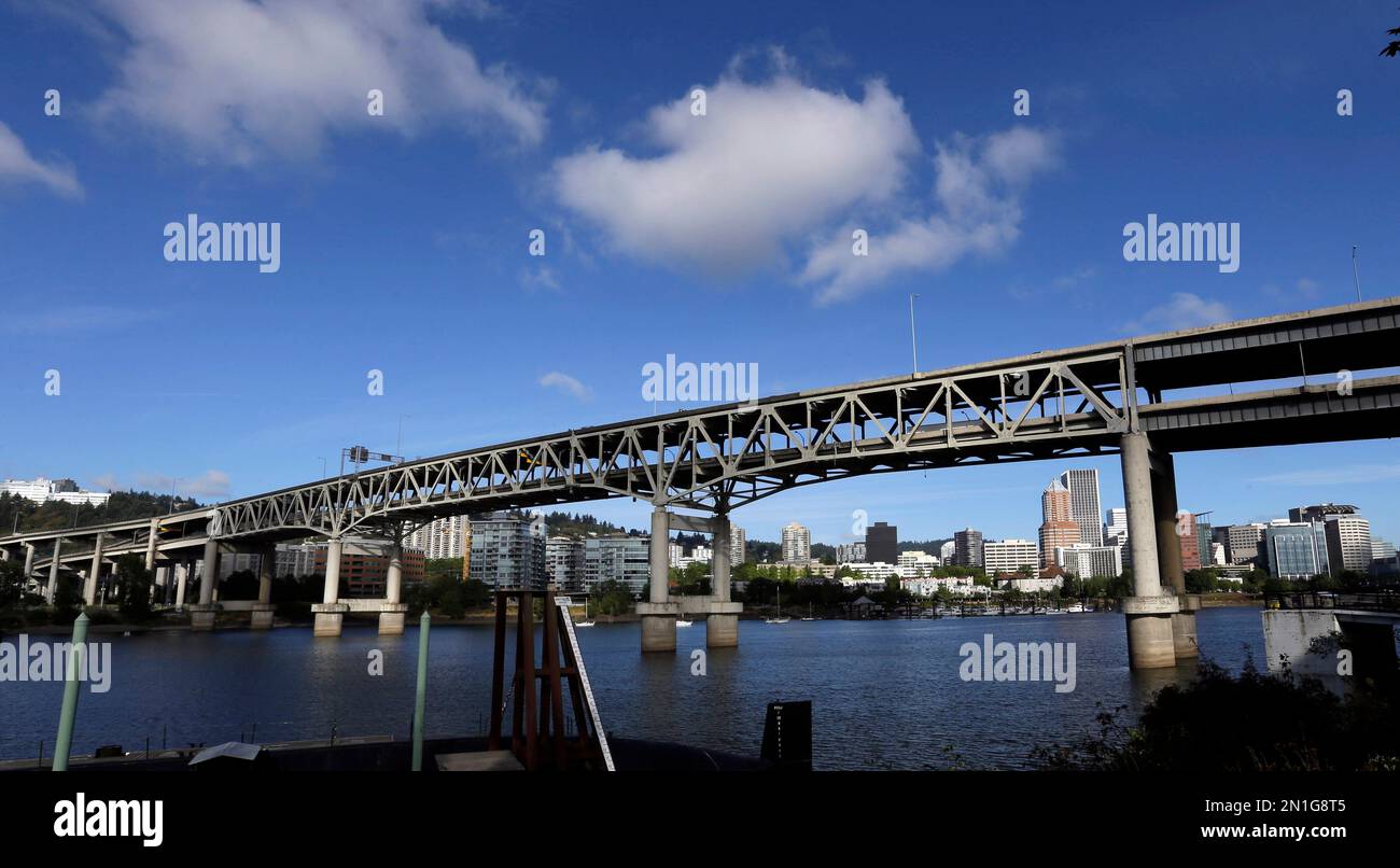 Downtown Portland, Ore., is visible under the Interstate-5 Marquam ...