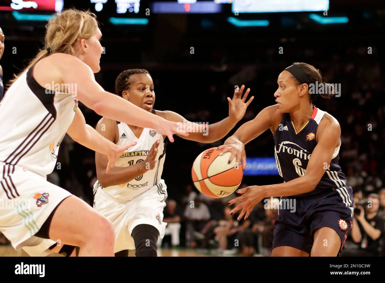 New York Liberty's Carolyn Swords, left, and Epiphanny Prince defend ...