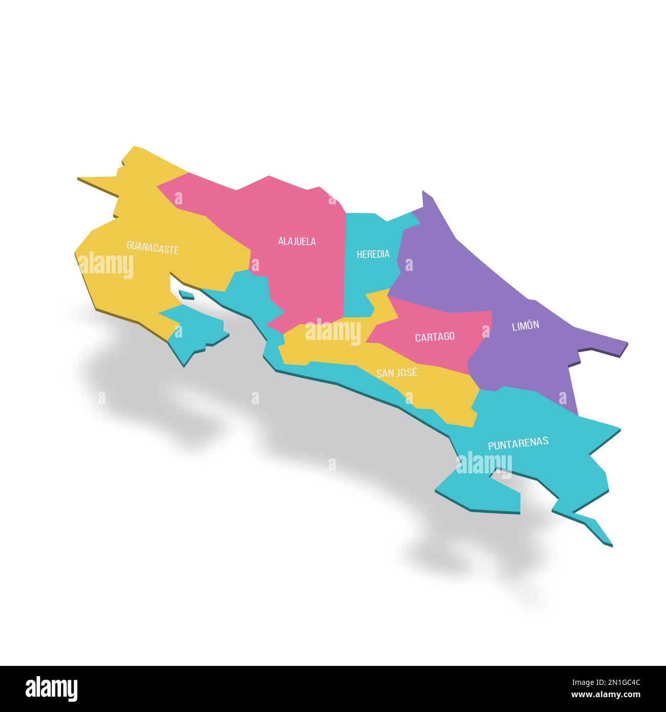 Costa Rica political map of administrative divisions - provinces. 3D ...
