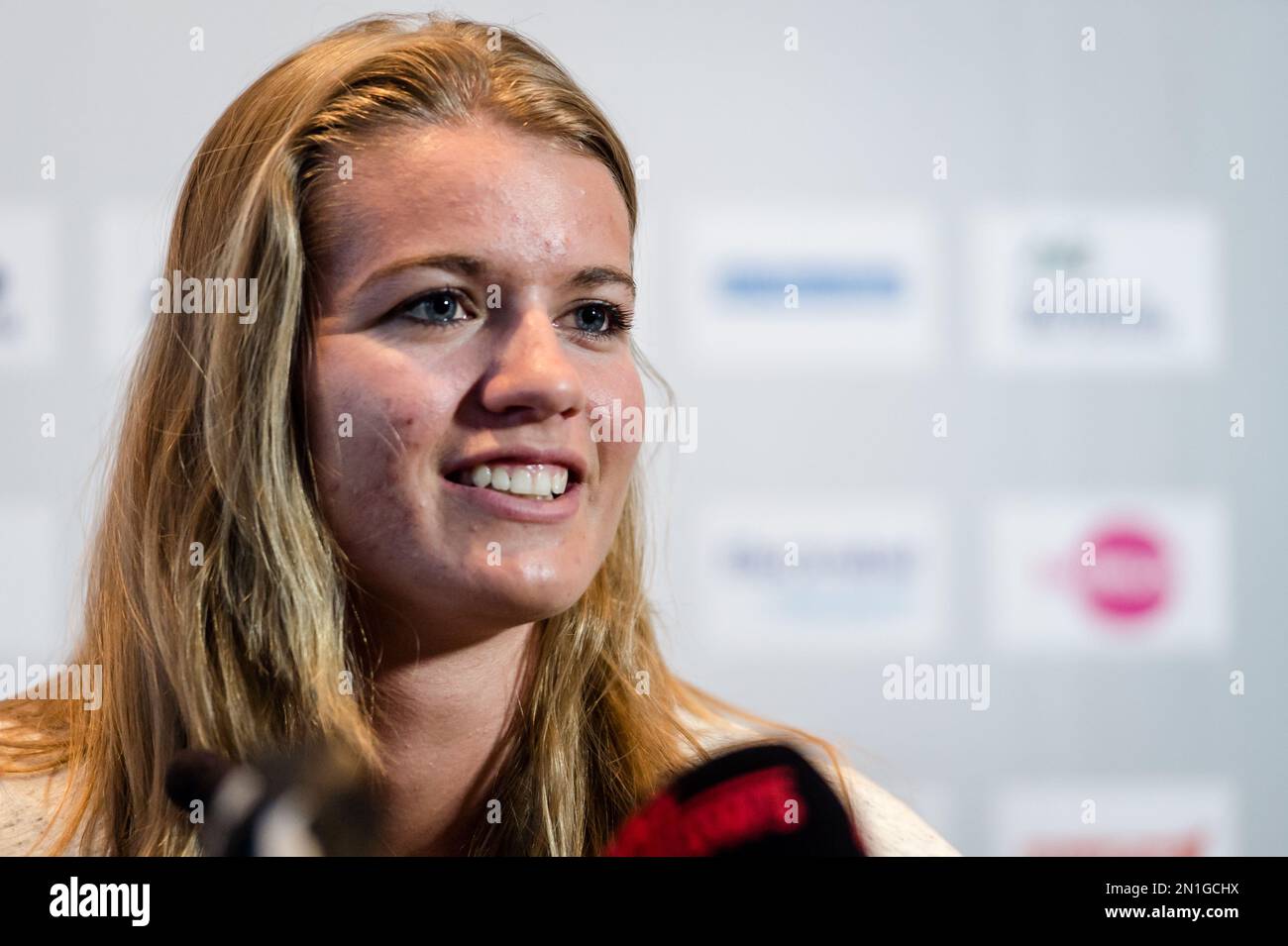 Dutch sprinter Dafne Schippers addresses the media in Brussels on ...