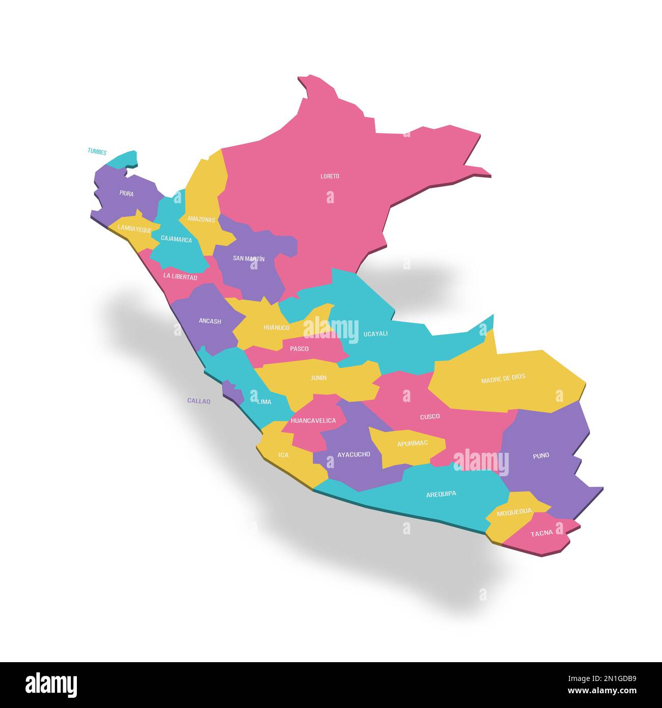 Peru political map of administrative divisions - departments. 3D ...