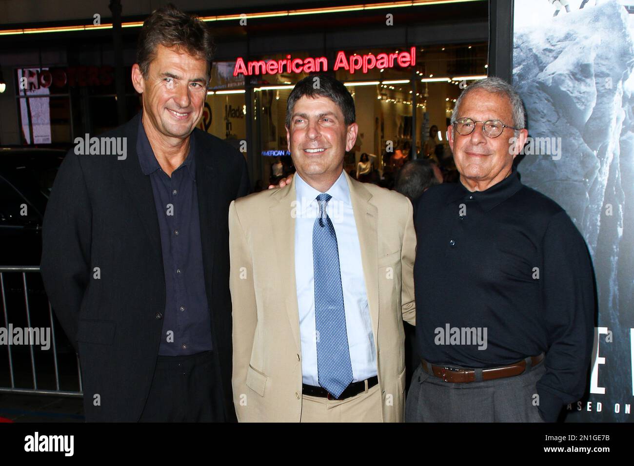 Tim Bevan, from left, Jeff Shell and Ron Meyer attend the LA Premiere ...