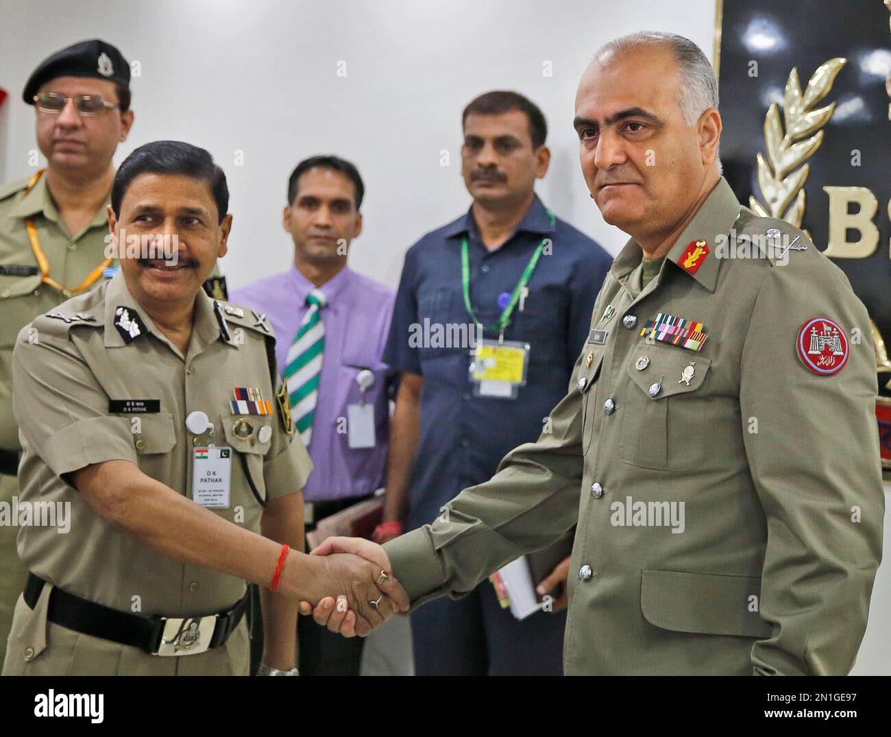 Indian Border Security Force (BSF) Director General D.K. Pathak, left ...