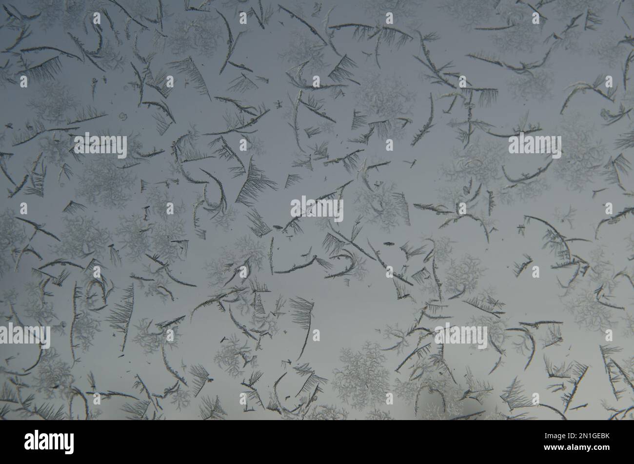Frost on the windshield of a car as seen from the inside. Kawayu Onsen ...