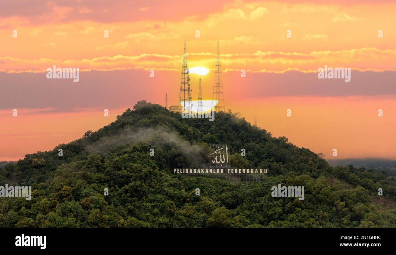 TERENGGANU, MALAYSIA - December 18th, 2022. Sunrise view at Bukit Besar ...
