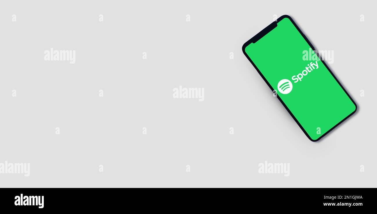 Spotify music application on mobile with free copy space editorial ...