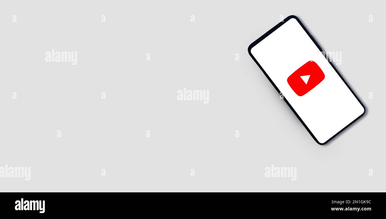 Youtube mobile application with free copy space banner, editorial Stock ...