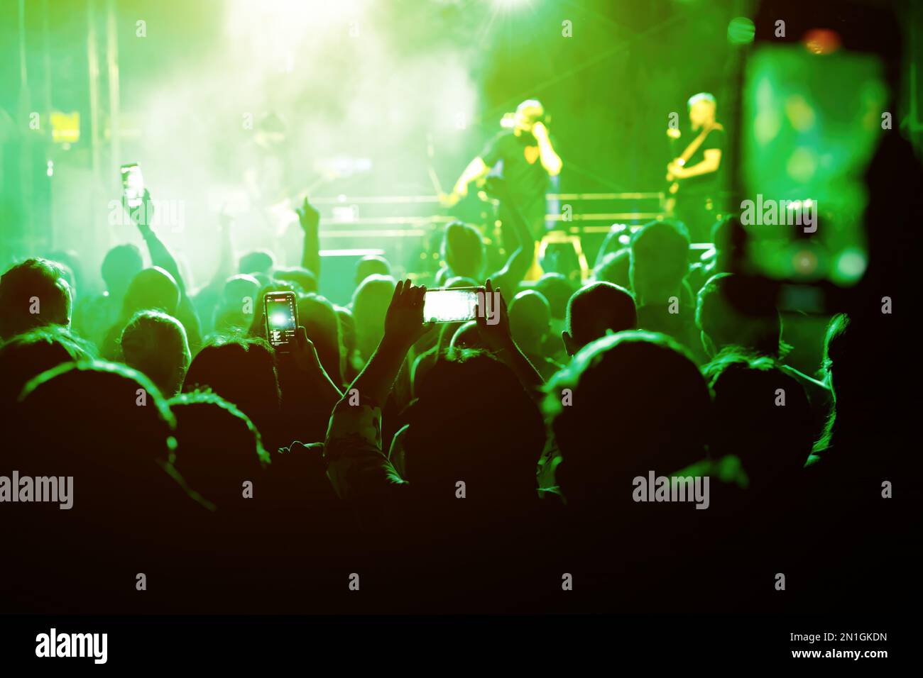 Large group of happy people enjoying rock concert Stock Photo - Alamy