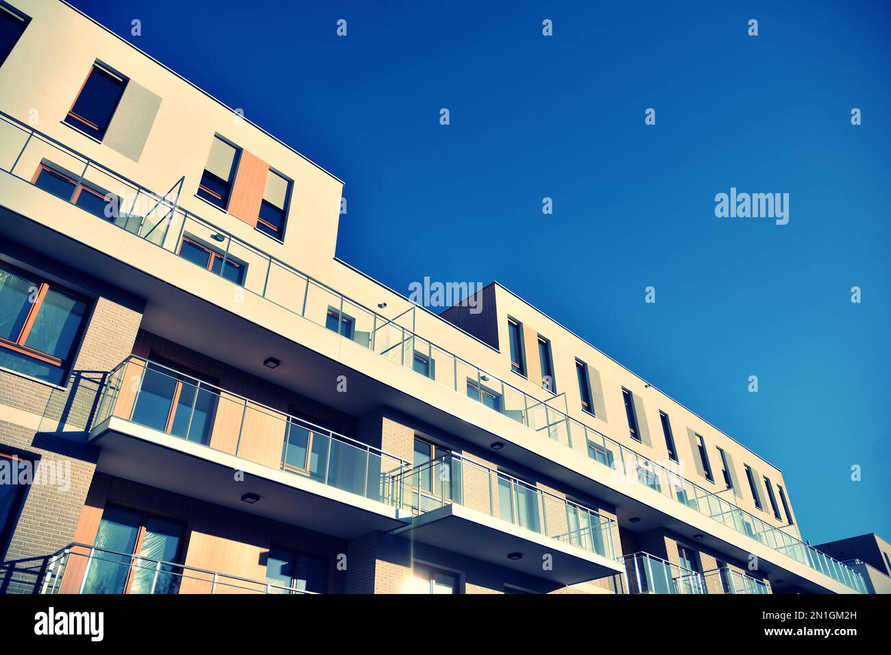 View of architectural exterior detail of residential apartment building ...