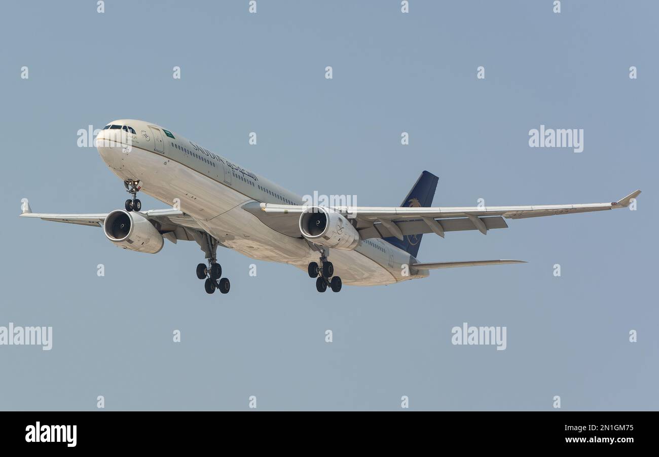 The Airbus A330-343 Saudia airline arriving at dubai international ...