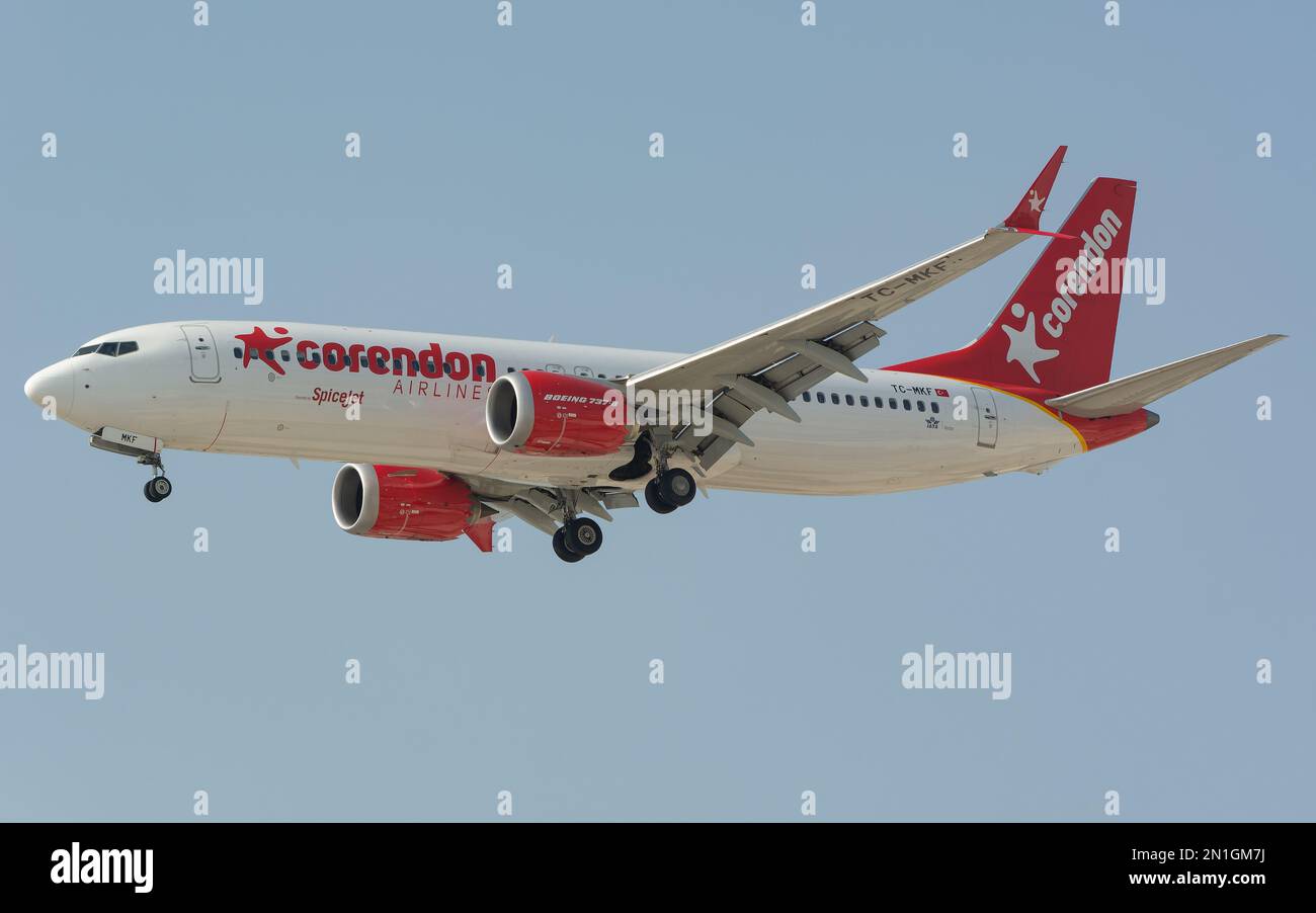 The Boeing 737 max Corendon Airlines arriving at Dubai international ...