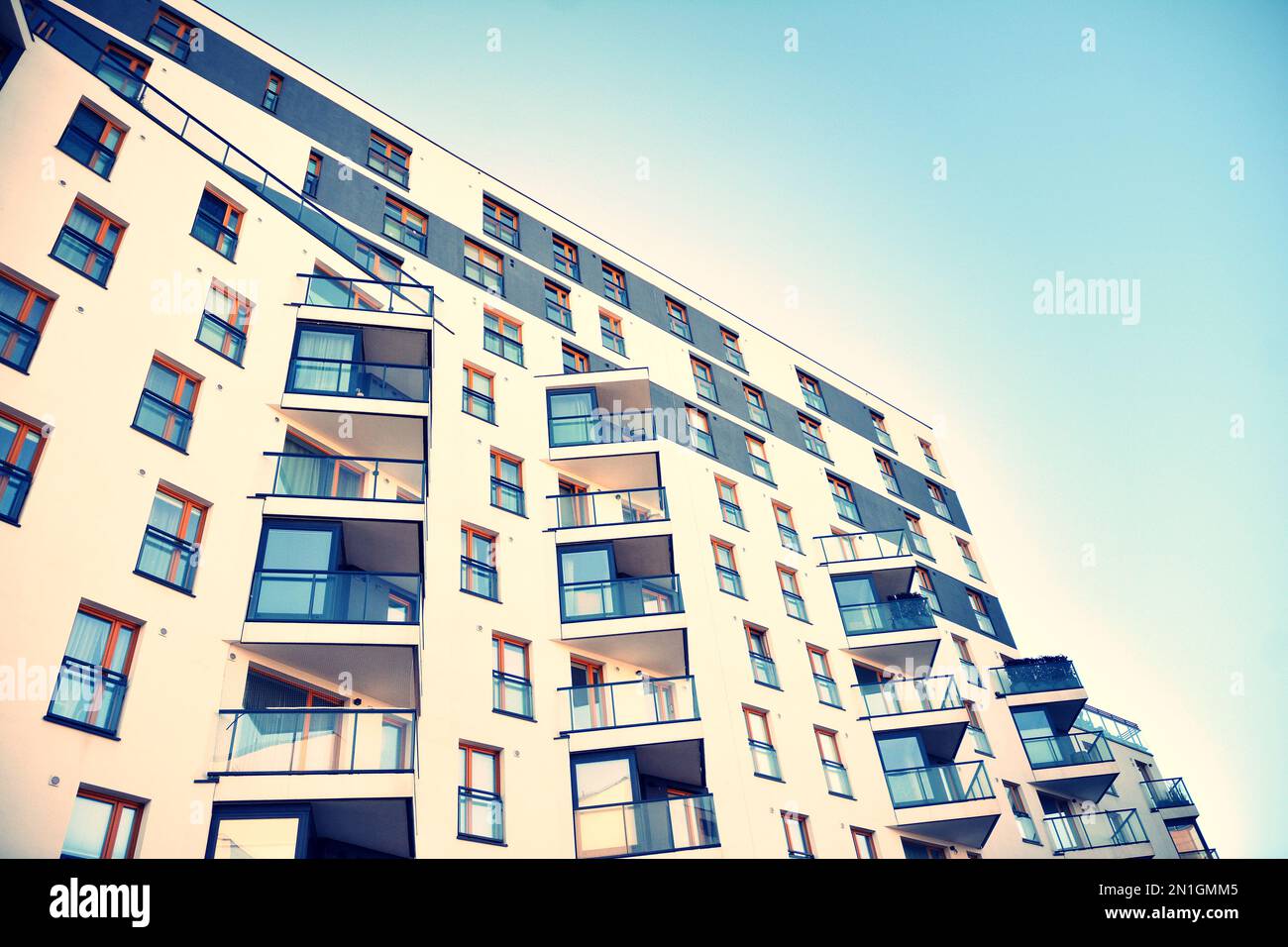 View of architectural exterior detail of residential apartment building ...