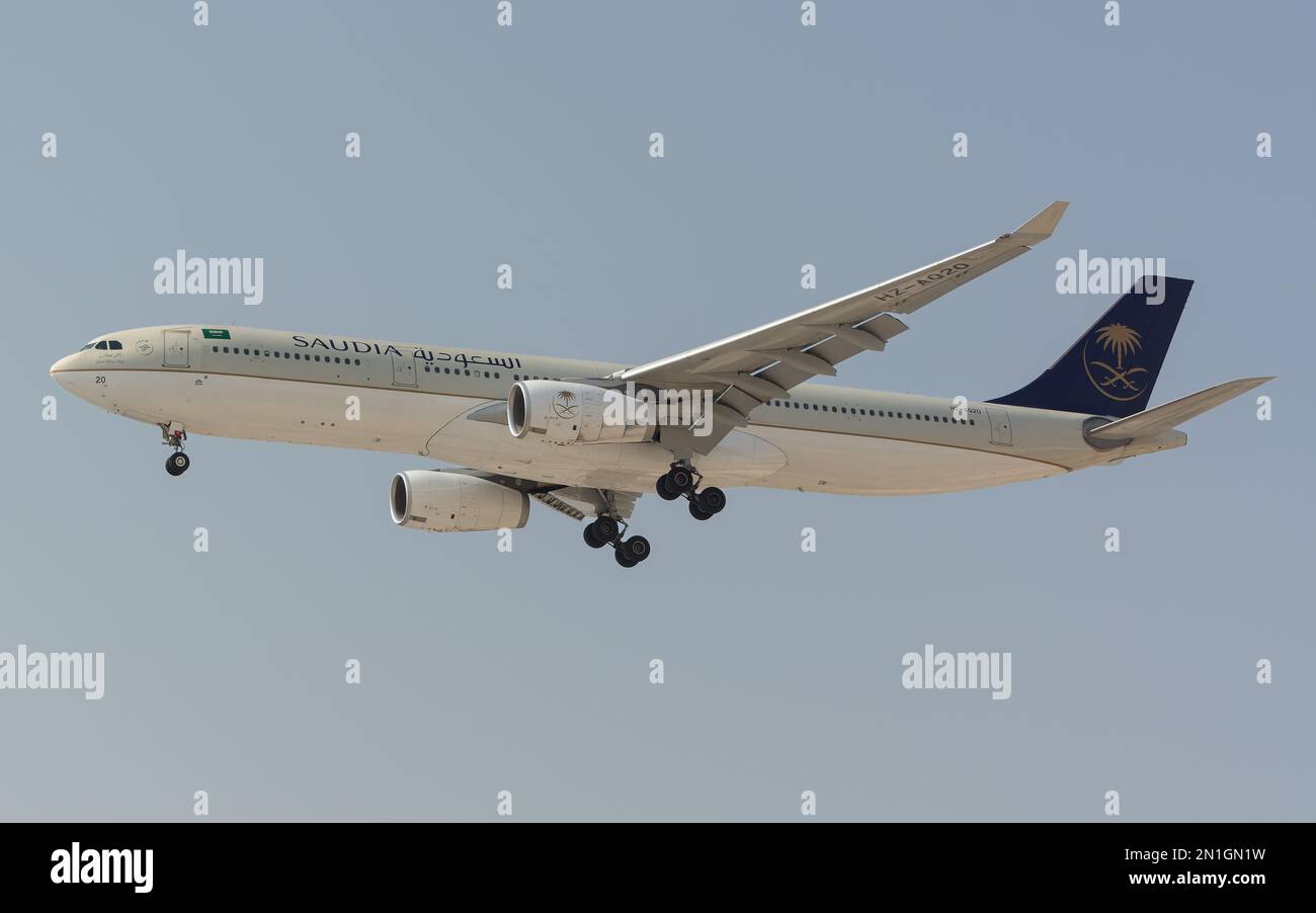 The Airbus A330-343 Saudia airline arriving at Dubai international ...