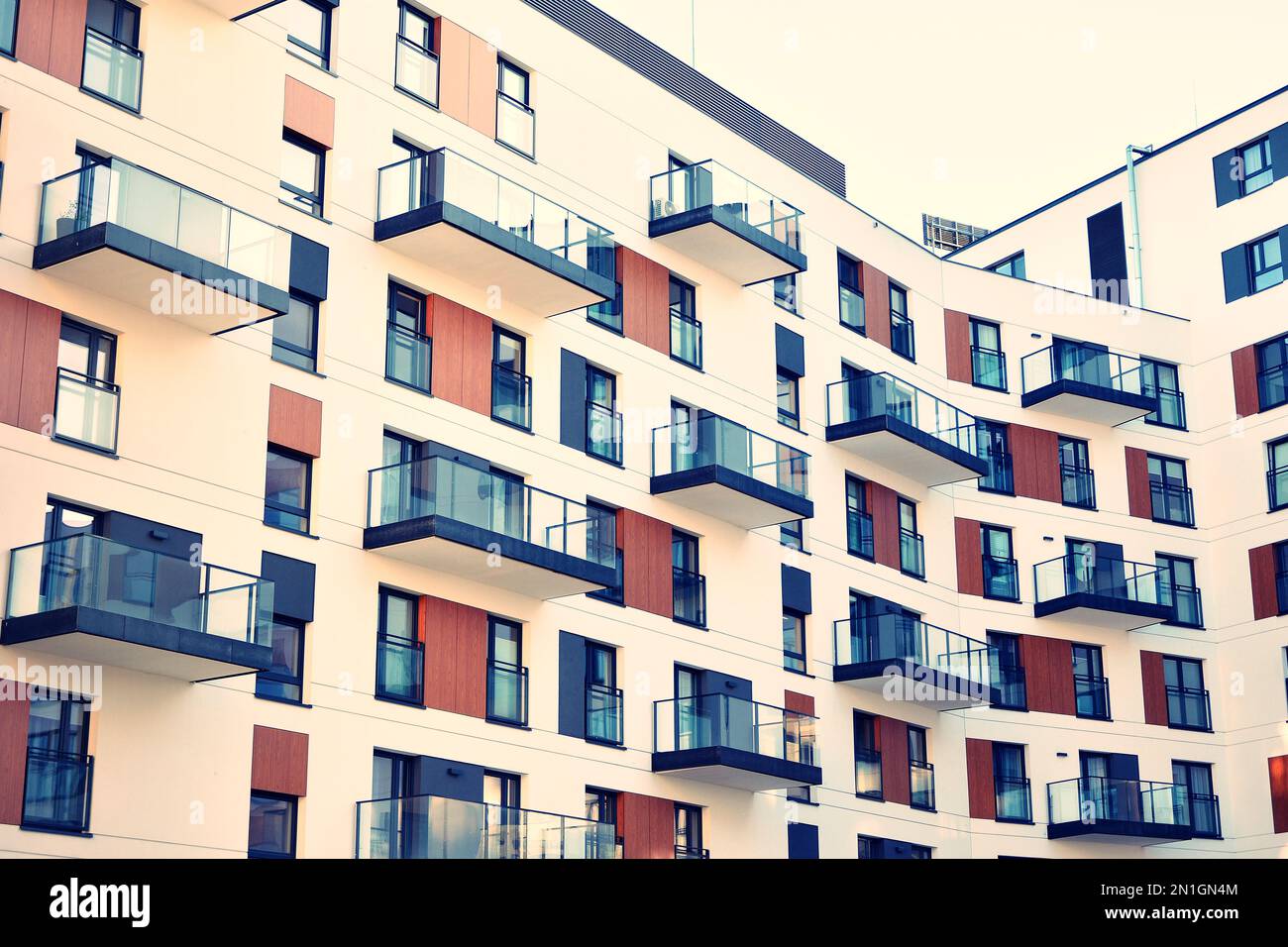 View of architectural exterior detail of residential apartment building ...