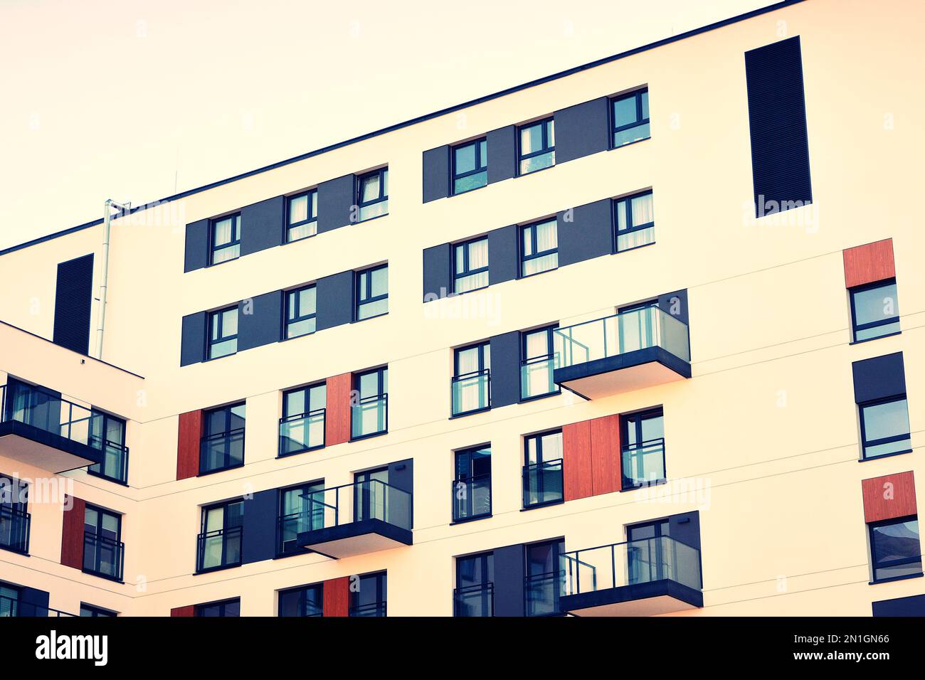 View of architectural exterior detail of residential apartment building ...