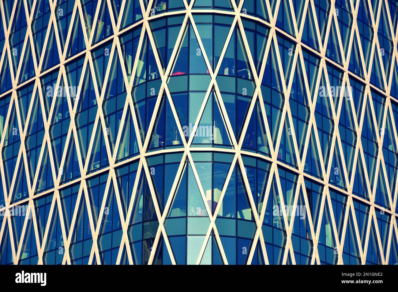 Modern office building on a clear sky background. Retro stylized ...