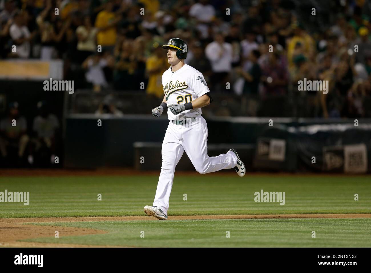 Oakland Athletics' Mark Canha after hitting a three run home run off ...